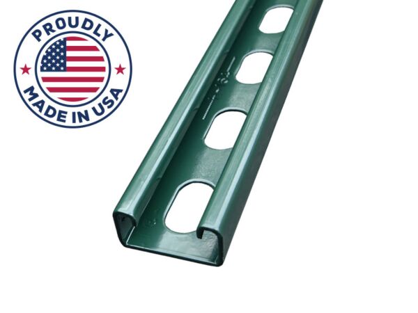 1-5/8 x 10ft Strut Channel Green 12ga Short Slot, Domestic - 50/Bundle